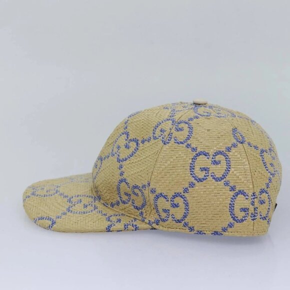 Gucci | Accessories | Gucci Cap Gg Canvas Raffia L Size Beige 7713 Auth ...